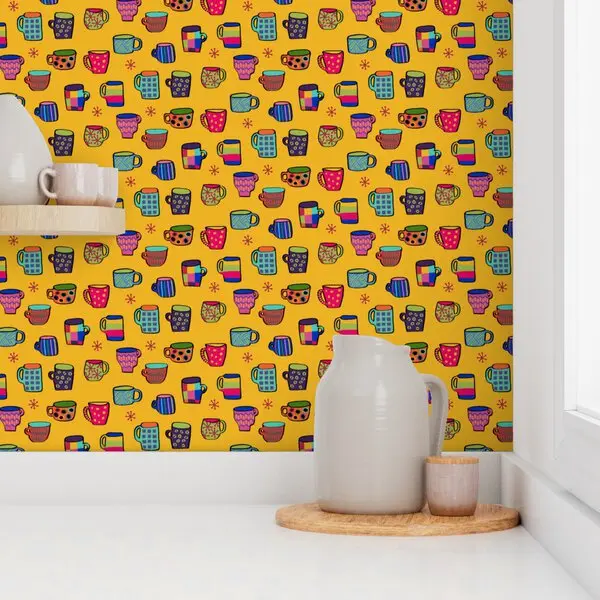 Spoonflower Whimsical Kitchen Mug Coffee Cup Kitsch Tea Custom Pre-pasted Wallpaper
