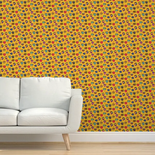 Spoonflower Whimsical Kitchen Mug Coffee Cup Kitsch Tea Custom Pre-pasted Wallpaper