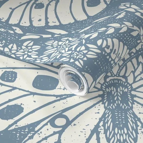Spoonflower Butterfly Botanical Succulents Modern Damask Custom Pre-pasted Wallpaper