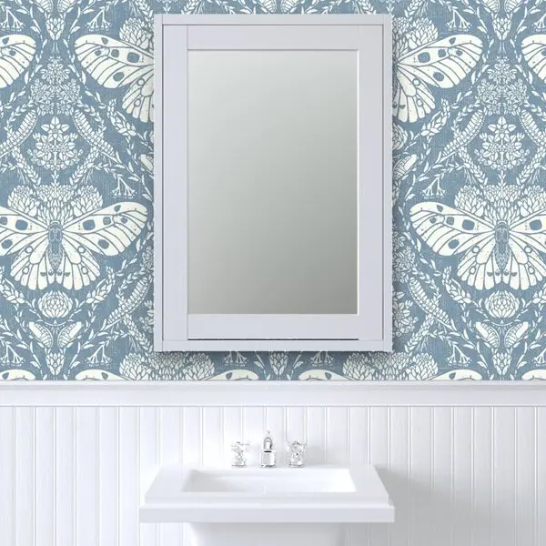 Spoonflower Butterfly Botanical Succulents Modern Damask Custom Pre-pasted Wallpaper