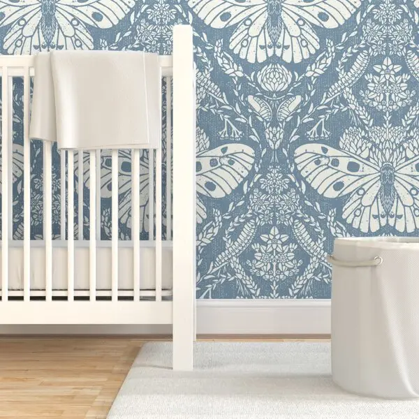 Spoonflower Butterfly Botanical Succulents Modern Damask Custom Pre-pasted Wallpaper