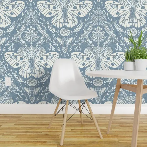 Spoonflower Butterfly Botanical Succulents Modern Damask Custom Pre-pasted Wallpaper