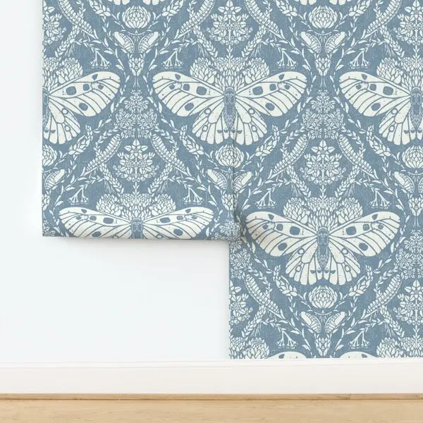 Spoonflower Butterfly Botanical Succulents Modern Damask Custom Pre-pasted Wallpaper