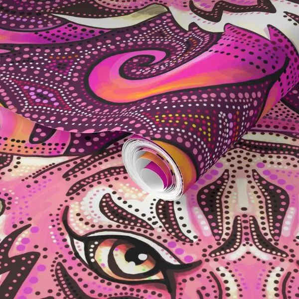 Spoonflower Pink Tigers Purple Orange Maximalist Xl Jungle Custom Pre-pasted Wallpaper - Purple,orange,pink