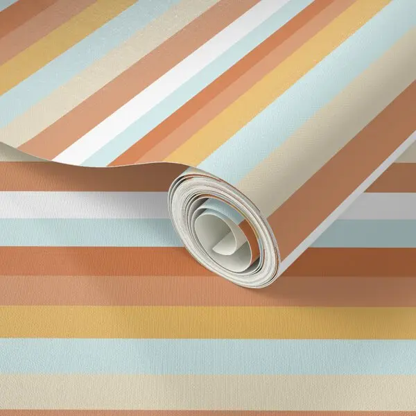 Spoonflower Stripes Coastal Chic Beach House Retro Custom Pre-pasted Wallpaper