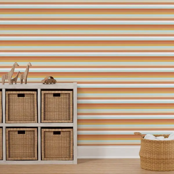 Spoonflower Stripes Coastal Chic Beach House Retro Custom Pre-pasted Wallpaper
