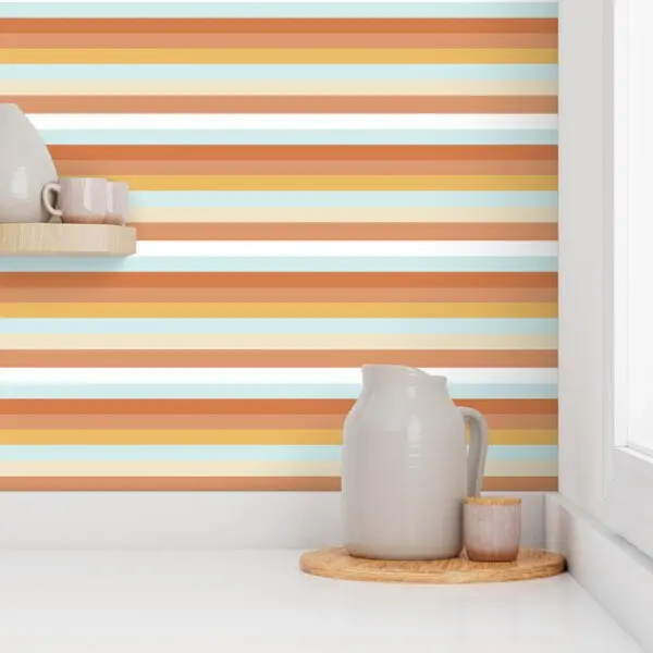 Spoonflower Stripes Coastal Chic Beach House Retro Custom Pre-pasted Wallpaper