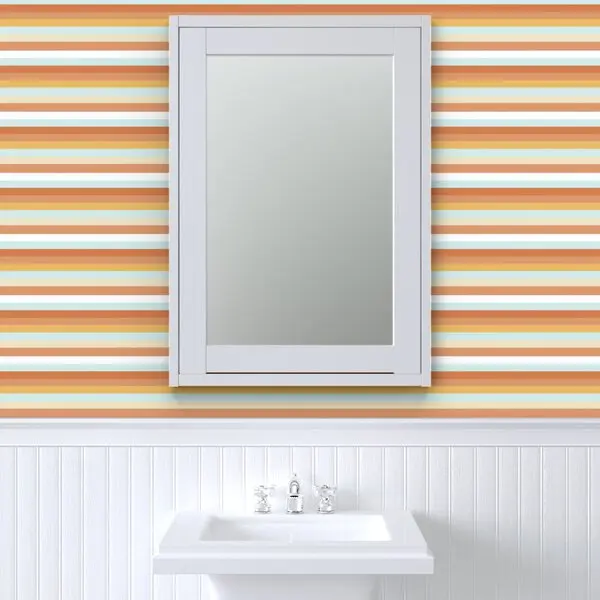 Spoonflower Stripes Coastal Chic Beach House Retro Custom Pre-pasted Wallpaper - Orange
