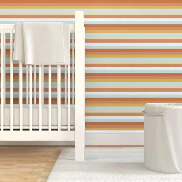 Spoonflower Stripes Coastal Chic Beach House Retro Custom Pre-pasted Wallpaper - Orange