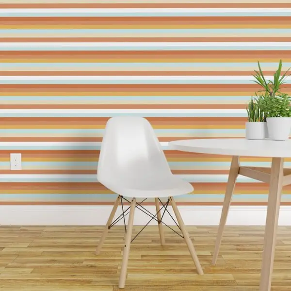 Spoonflower Stripes Coastal Chic Beach House Retro Custom Pre-pasted Wallpaper - Orange