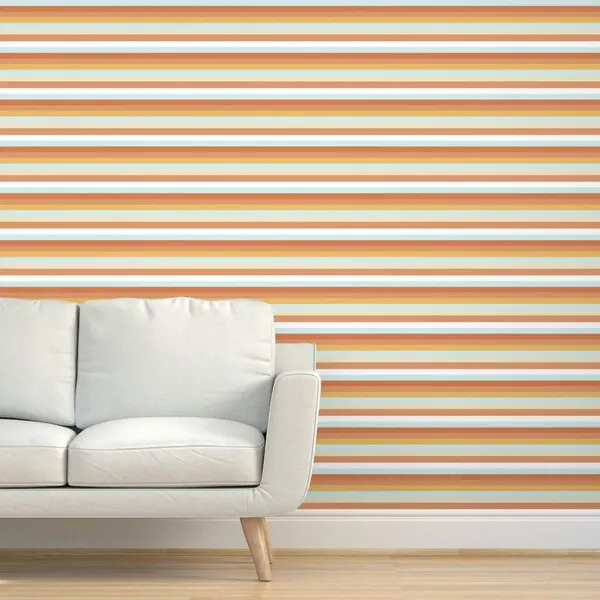 Spoonflower Stripes Coastal Chic Beach House Retro Custom Pre-pasted Wallpaper - Orange