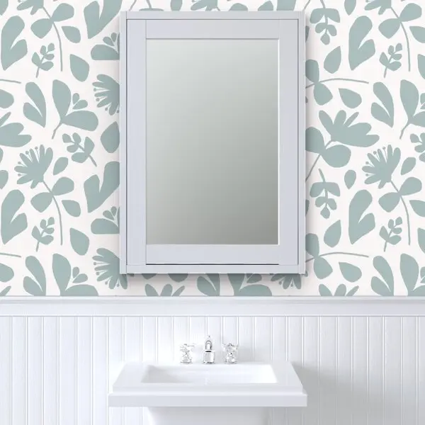 Spoonflower Duck Egg Modern Floral Silhouette Pressed Custom Pre-pasted Wallpaper