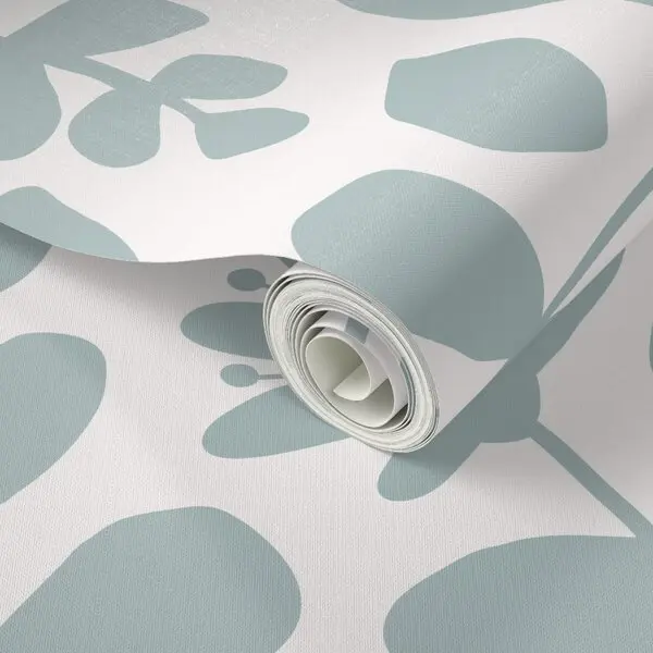 Spoonflower Duck Egg Modern Floral Silhouette Pressed Custom Pre-pasted Wallpaper - Blue
