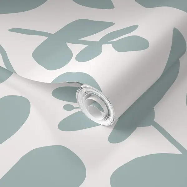 Spoonflower Duck Egg Modern Floral Silhouette Pressed Custom Pre-pasted Wallpaper - Blue
