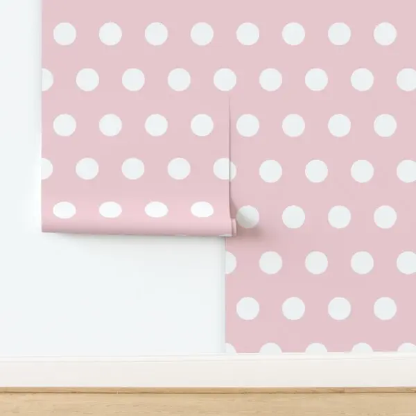 Spoonflower Bright Polka Dots Pale Ditsy Custom Pre-pasted Wallpaper - Pink