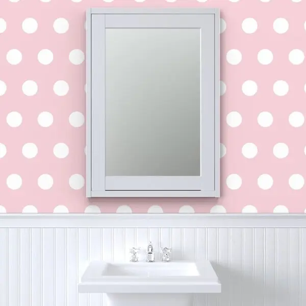 Spoonflower Bright Polka Dots Pale Ditsy Custom Pre-pasted Wallpaper - Pink