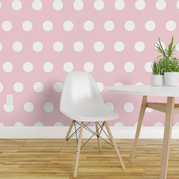 Spoonflower Bright Polka Dots Pale Ditsy Custom Pre-pasted Wallpaper - Pink