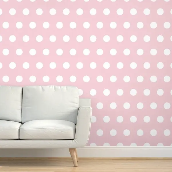 Spoonflower Bright Polka Dots Pale Ditsy Custom Pre-pasted Wallpaper - Pink