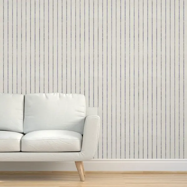Spoonflower Blue Aegean Simple Ticking Stripe 100% Natural Sisal Grasscloth Wallcovering