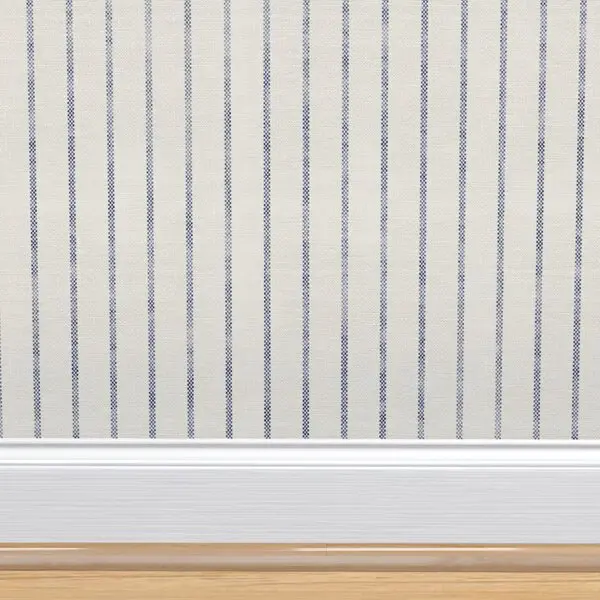 Spoonflower Blue Aegean Simple Ticking Stripe 100% Natural Sisal Grasscloth Wallcovering