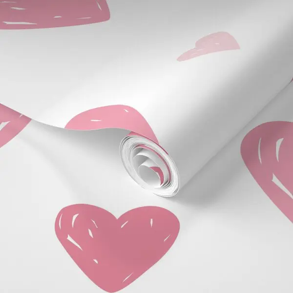 Spoonflower Love Heart Pastel Custom Pre-pasted Wallpaper - Pink