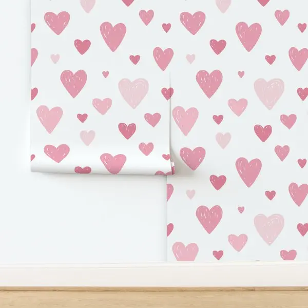 Spoonflower Love Heart Pastel Custom Pre-pasted Wallpaper - Pink