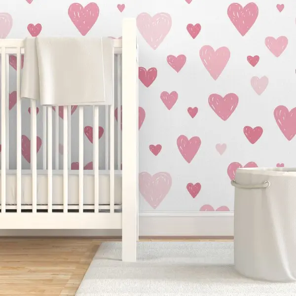Spoonflower Love Heart Pastel Custom Pre-pasted Wallpaper - Pink