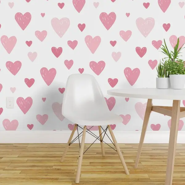 Spoonflower Love Heart Pastel Custom Pre-pasted Wallpaper - Pink