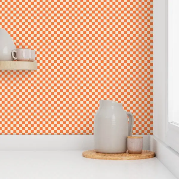 Spoonflower Bright Bold Summer Checker Tangerine Custom Pre-pasted Wallpaper