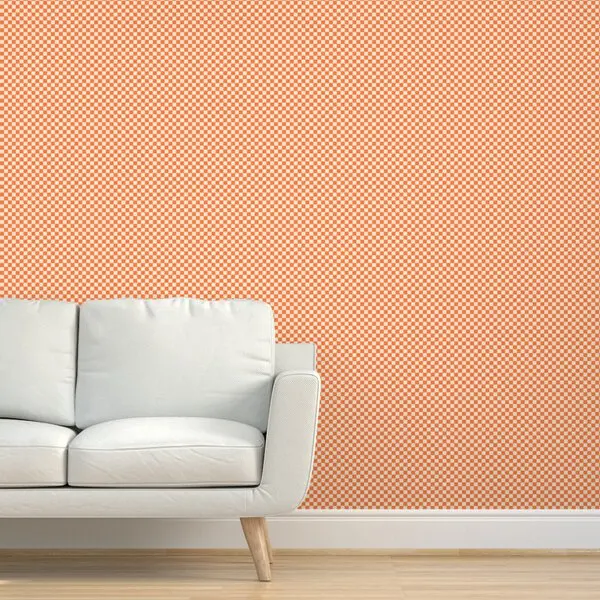Spoonflower Bright Bold Summer Checker Tangerine Custom Pre-pasted Wallpaper - Orange
