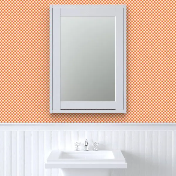Spoonflower Bright Bold Summer Checker Tangerine Custom Pre-pasted Wallpaper - Orange