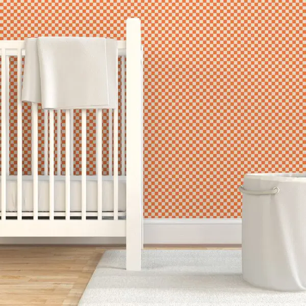 Spoonflower Bright Bold Summer Checker Tangerine Custom Pre-pasted Wallpaper - Orange