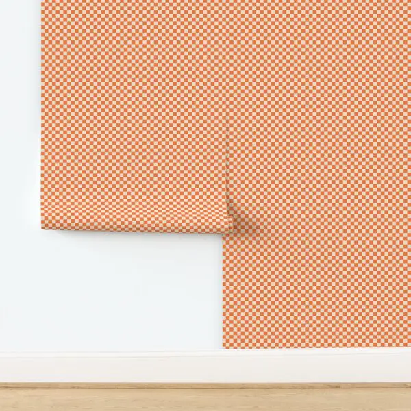 Spoonflower Bright Bold Summer Checker Tangerine Custom Pre-pasted Wallpaper - Orange