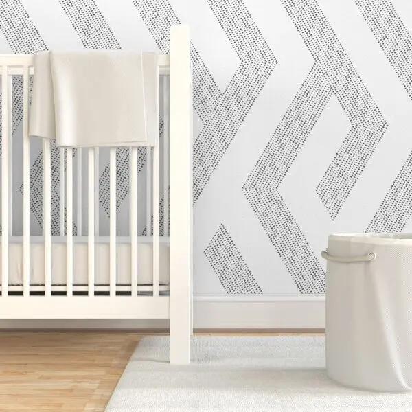 Spoonflower Minimal Zigzag Black And Graphic Lines Custom Pre-pasted Wallpaper
