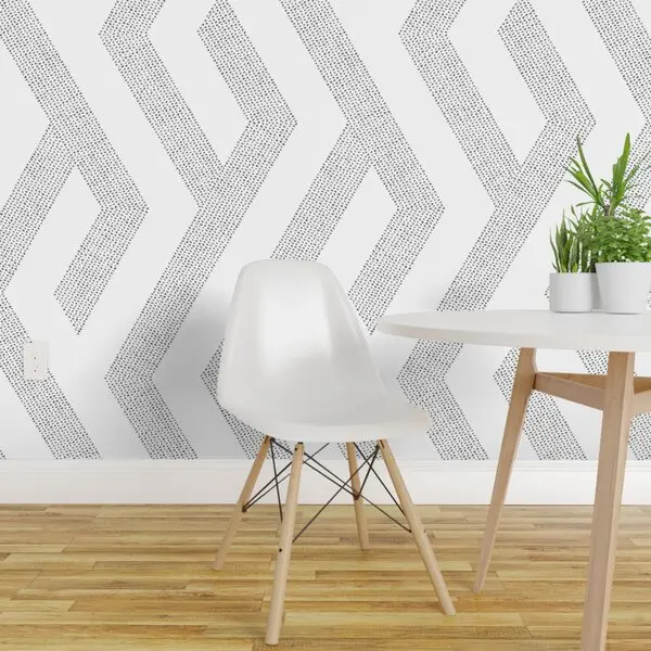 Spoonflower Minimal Zigzag Black And Graphic Lines Custom Pre-pasted Wallpaper