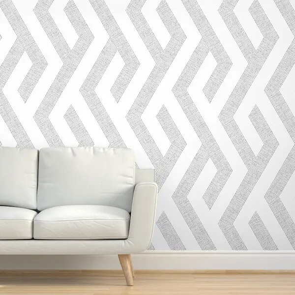Spoonflower Minimal Zigzag Black And Graphic Lines Custom Pre-pasted Wallpaper