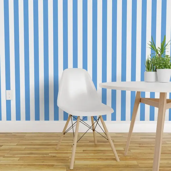 Spoonflower Coastal Beach Blue Cabana Hut Tent Stripes Custom Pre-pasted Wallpaper