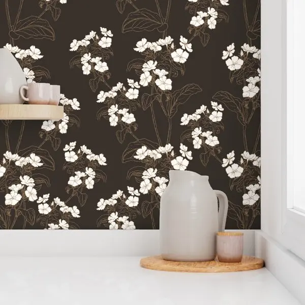 Spoonflower Dark Floral Timeless Classic Botanical Custom Pre-pasted Wallpaper