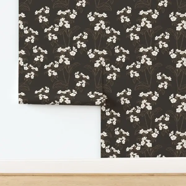 Spoonflower Dark Floral Timeless Classic Botanical Custom Pre-pasted Wallpaper