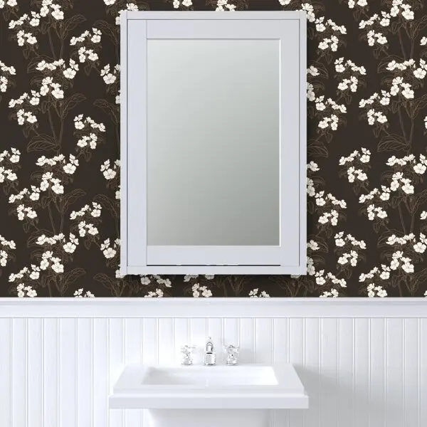 Spoonflower Dark Floral Timeless Classic Botanical Custom Pre-pasted Wallpaper