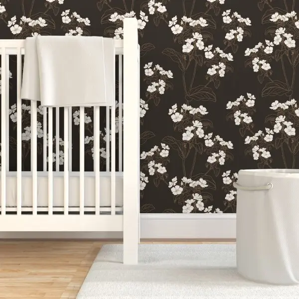Spoonflower Dark Floral Timeless Classic Botanical Custom Pre-pasted Wallpaper