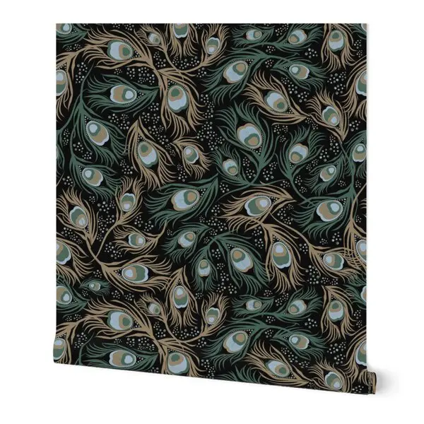Spoonflower Peacock Feathers 100% Natural Sisal Grasscloth Wallcovering