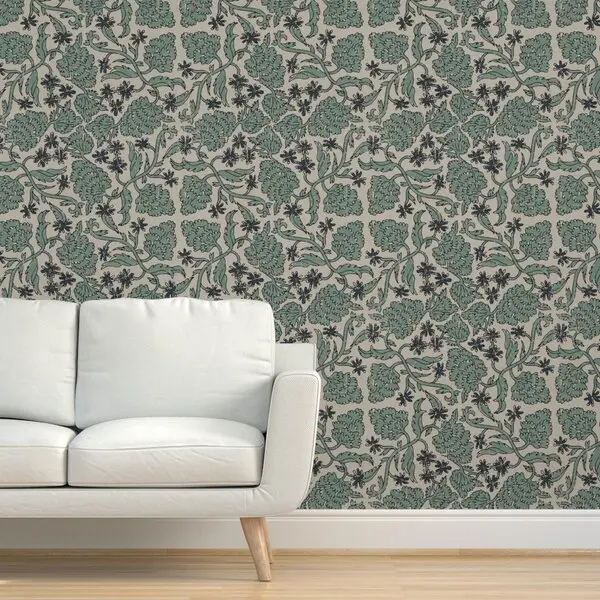 Spoonflower Koko Teal 100% Natural Sisal Grasscloth Wallcovering