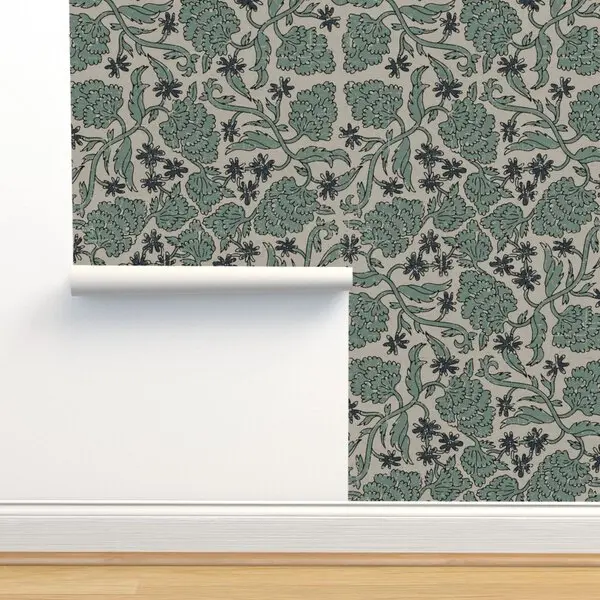 Spoonflower Koko Teal 100% Natural Sisal Grasscloth Wallcovering
