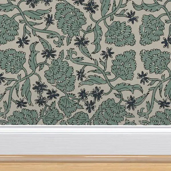 Spoonflower Koko Teal 100% Natural Sisal Grasscloth Wallcovering