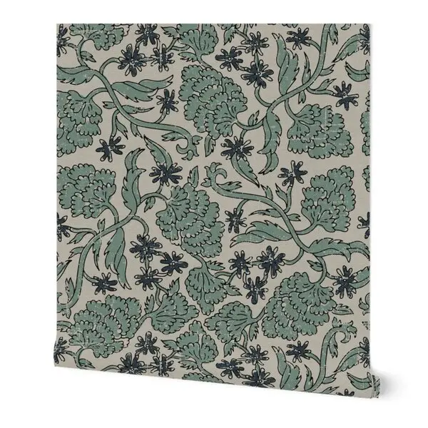 Spoonflower Koko Teal 100% Natural Sisal Grasscloth Wallcovering
