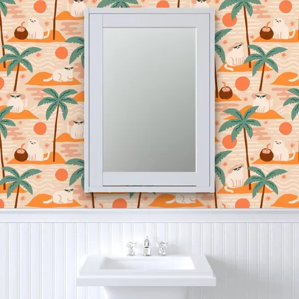 Spoonflower Retro Cats Sunset Whimsical Beach Sunglasses Custom Pre-pasted Wallpaper