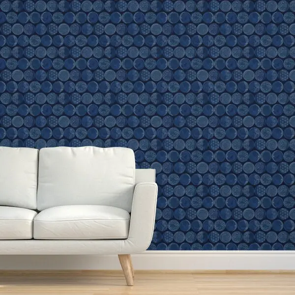 Spoonflower Sashiko Moon Japan Hawaii Outer Space 100% Natural Sisal Grasscloth Wallcovering