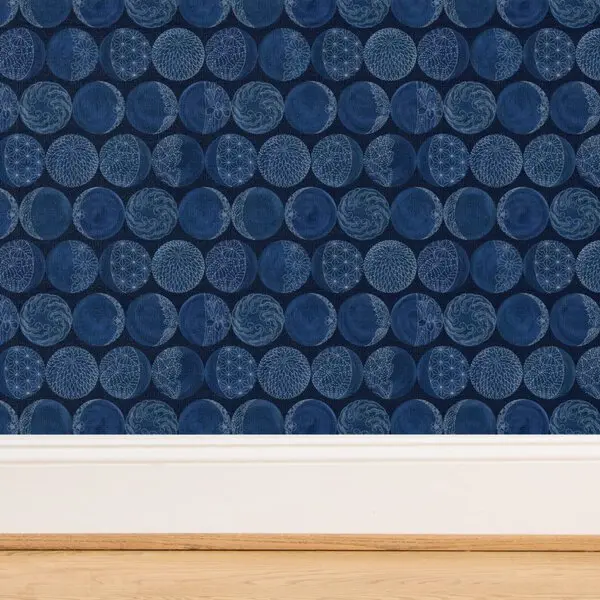 Spoonflower Sashiko Moon Japan Hawaii Outer Space 100% Natural Sisal Grasscloth Wallcovering