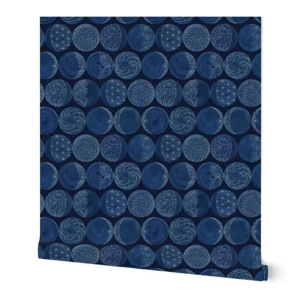 Spoonflower Sashiko Moon Japan Hawaii Outer Space 100% Natural Sisal Grasscloth Wallcovering